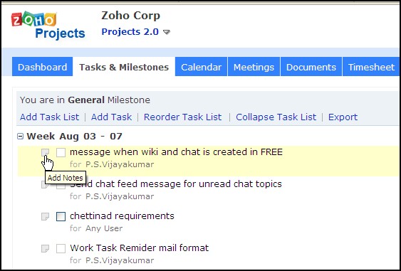 Zoho Projects : Add Task Notes, Log Time from My Timesheet, View Unread ...