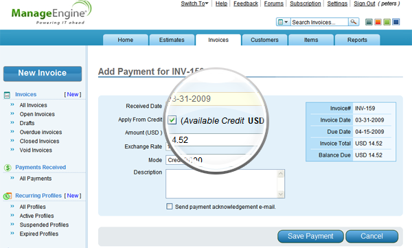 Customer credits in Zoho Invoice - Zoho Blog