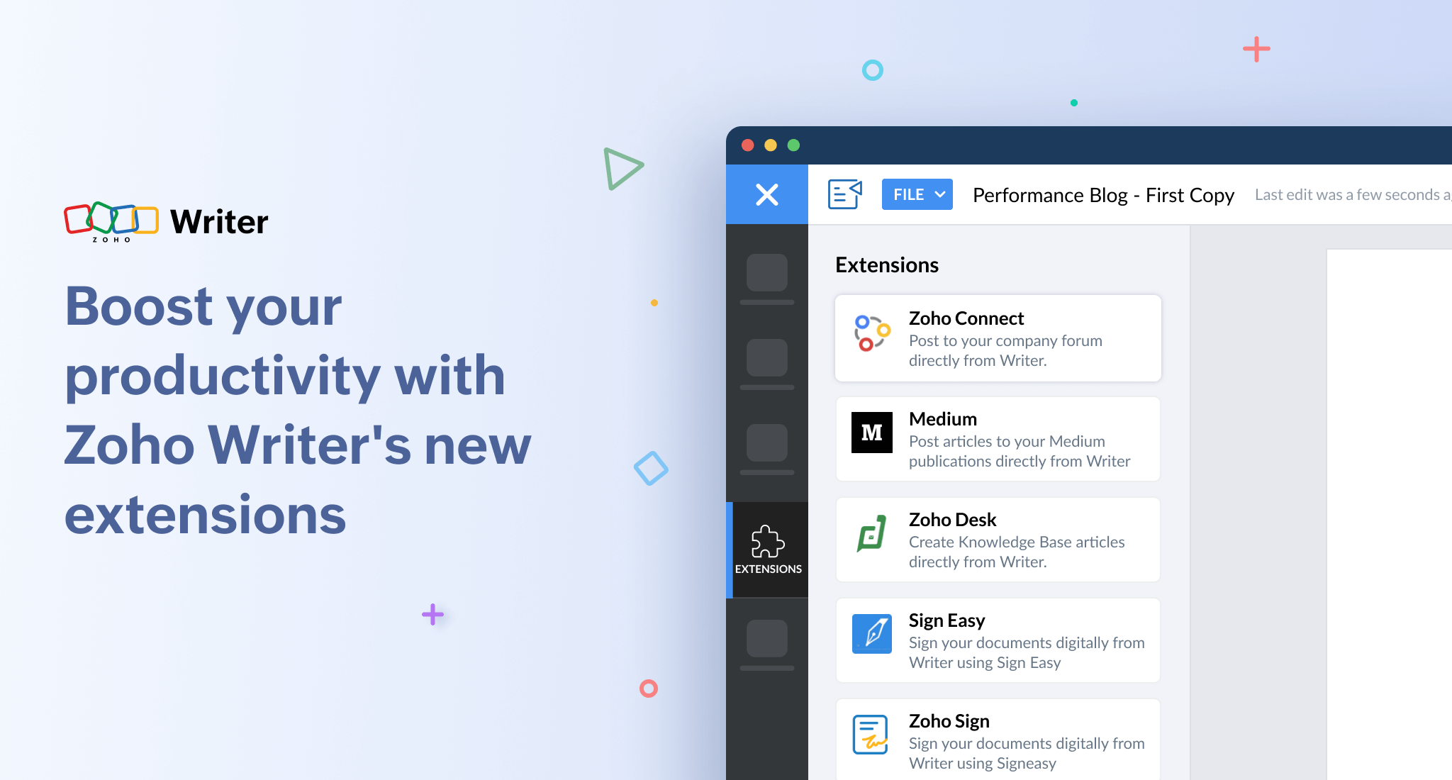 Zoho Writer's new extensions to improve your productivity